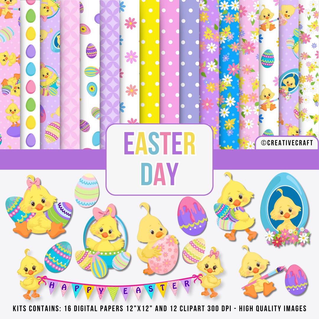 Kit Easter Day Digital Paper and Clipart 300 DPI Maximum Quality ...