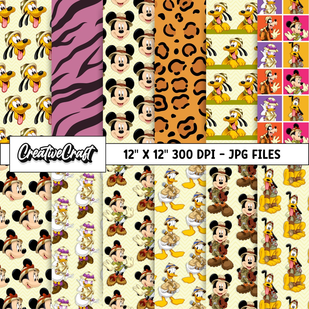 12 Mickey Safari Digital Papers 300 DPI Maximum Quality, Mickey ...