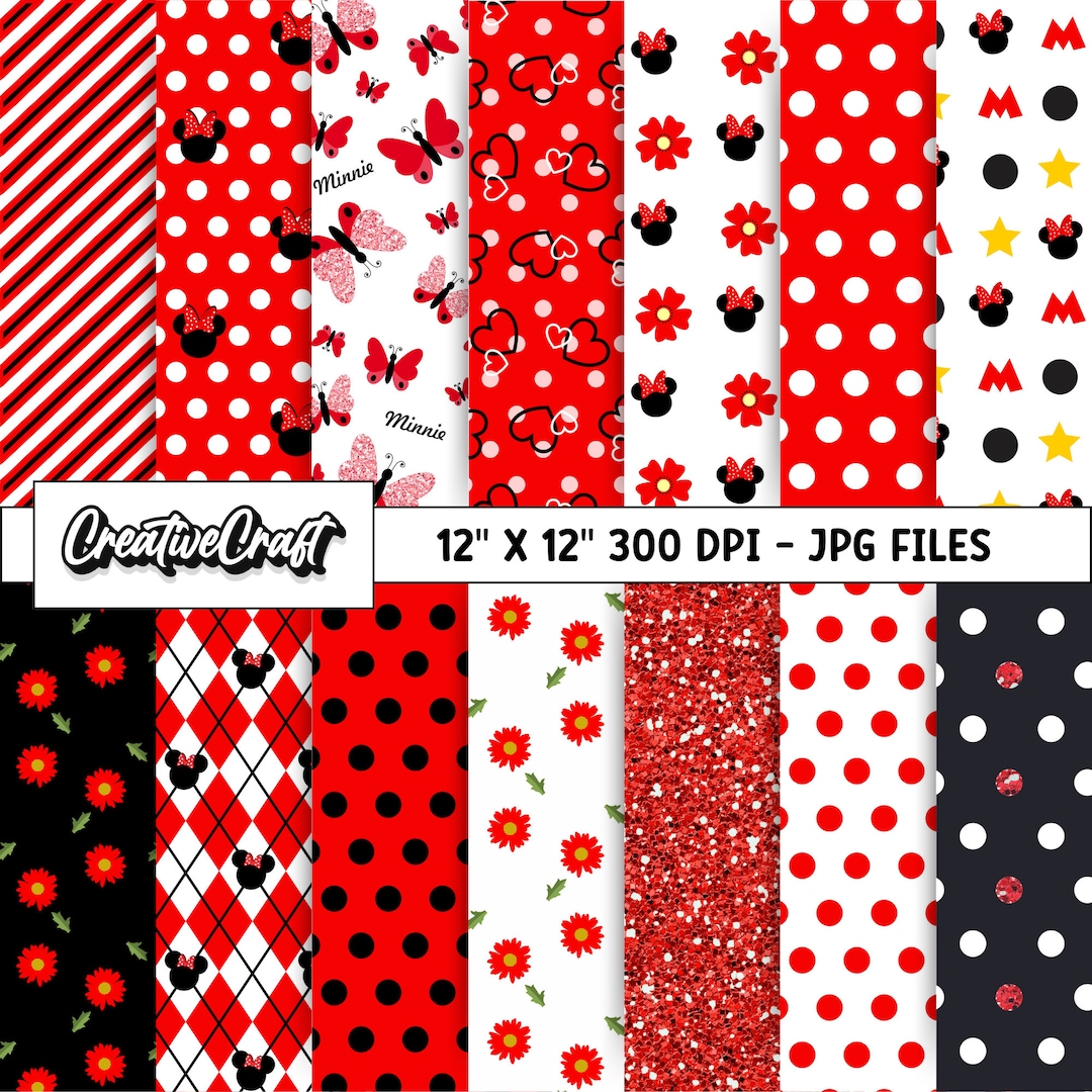14 Minnie the Mouse Digital Papers 300 DPI Maximum Quality, Minnie ...