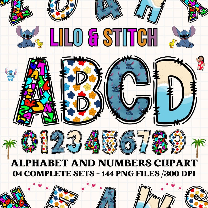 Lilo and Stitch Clipart Alphabet, Lilo Stitch Doodle Letters, Lilo ...