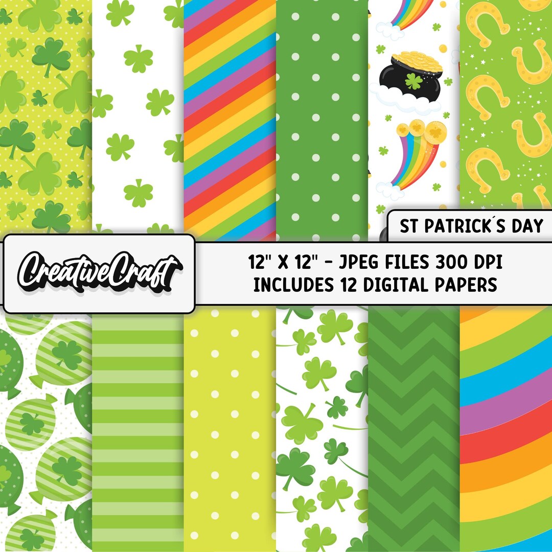 12 St Patricks Day Digital Papers 300 DPI Highest Quality, St Patricks ...