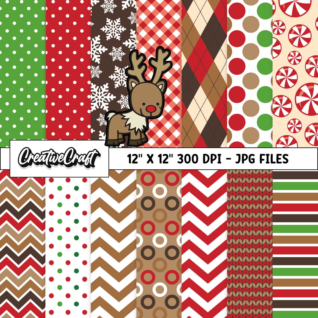 14 Christmas Reindeer Digital Papers 300 DPI Maximum Quality, Christmas ...
