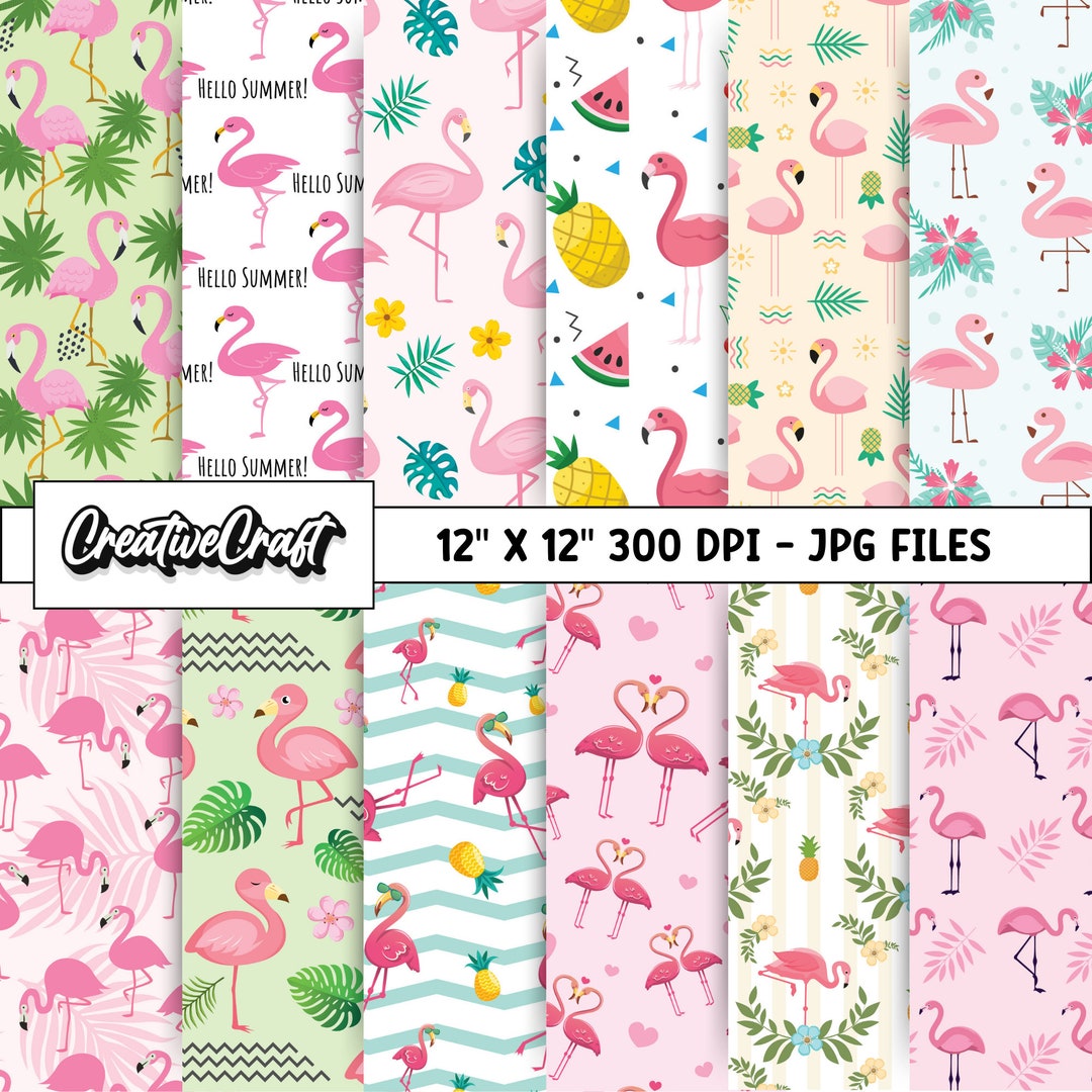 12 Flamingo Summer Digital Papers 300 DPI Maximum Quality, Flamingo ...