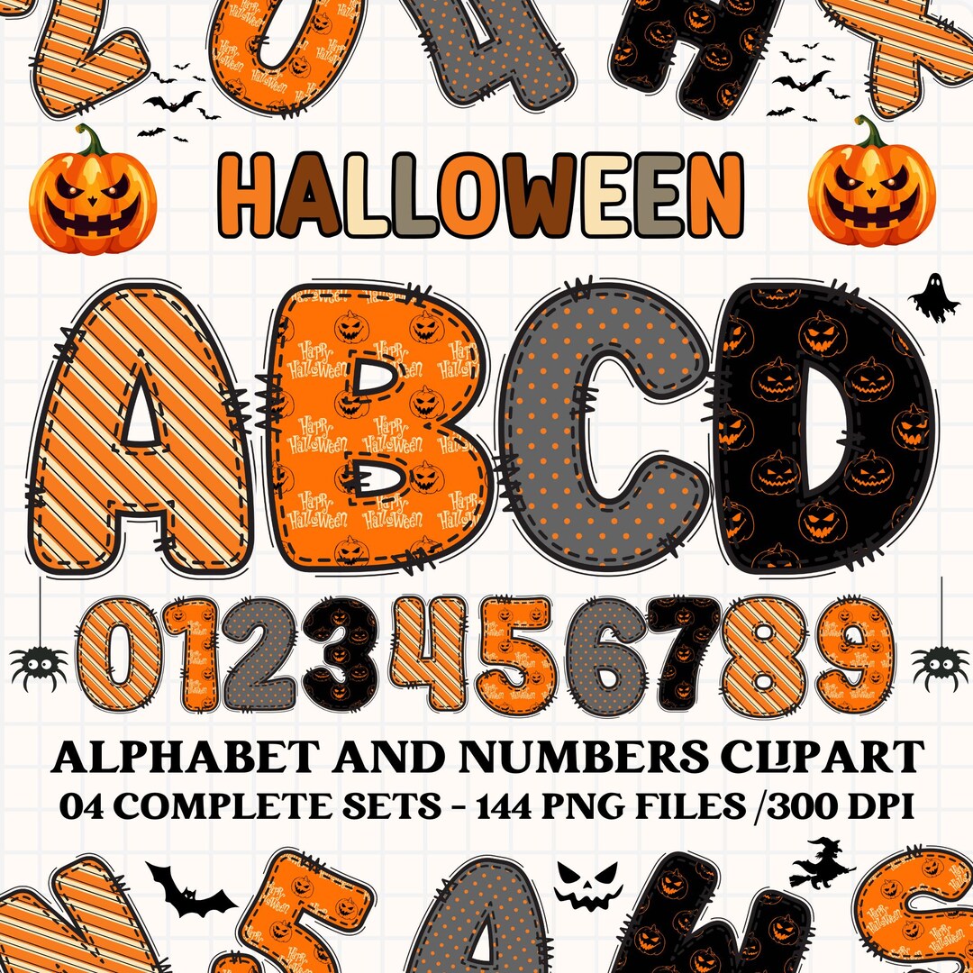 Halloween Alphabet Clipart PNG. 4 Styles With Halloween Cliparts ...