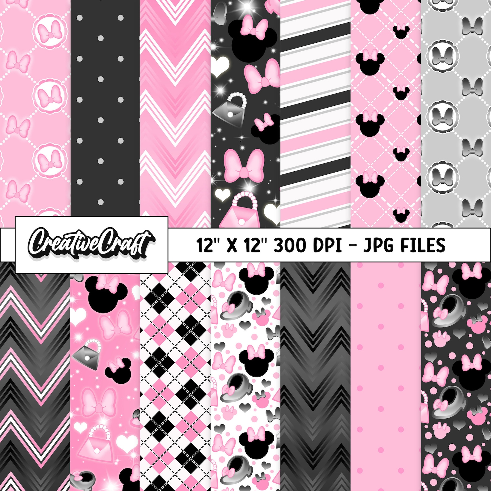 14 Minnie the Mouse Digital Papers 300 DPI Maximum Quality, Minnie ...