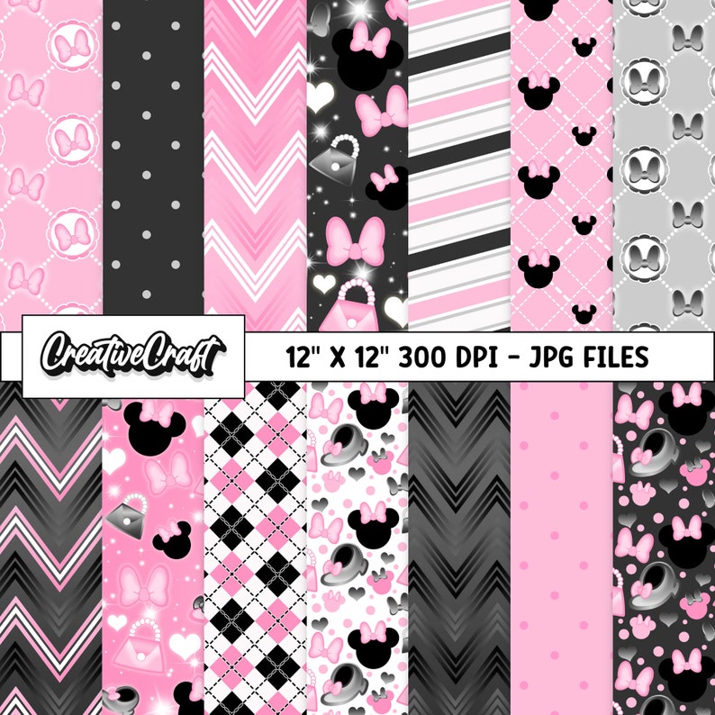 14 Minnie the Mouse Digital Papers 300 DPI Maximum Quality, Minnie ...