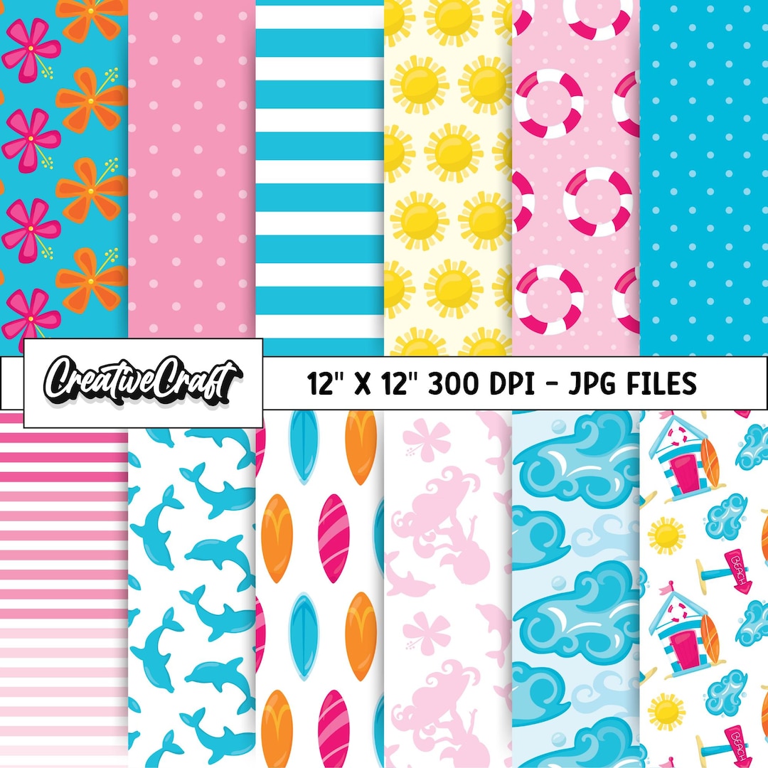 12 Hawaiian Summer Digital Papers 300 DPI Maximum Quality, Hawaiian ...