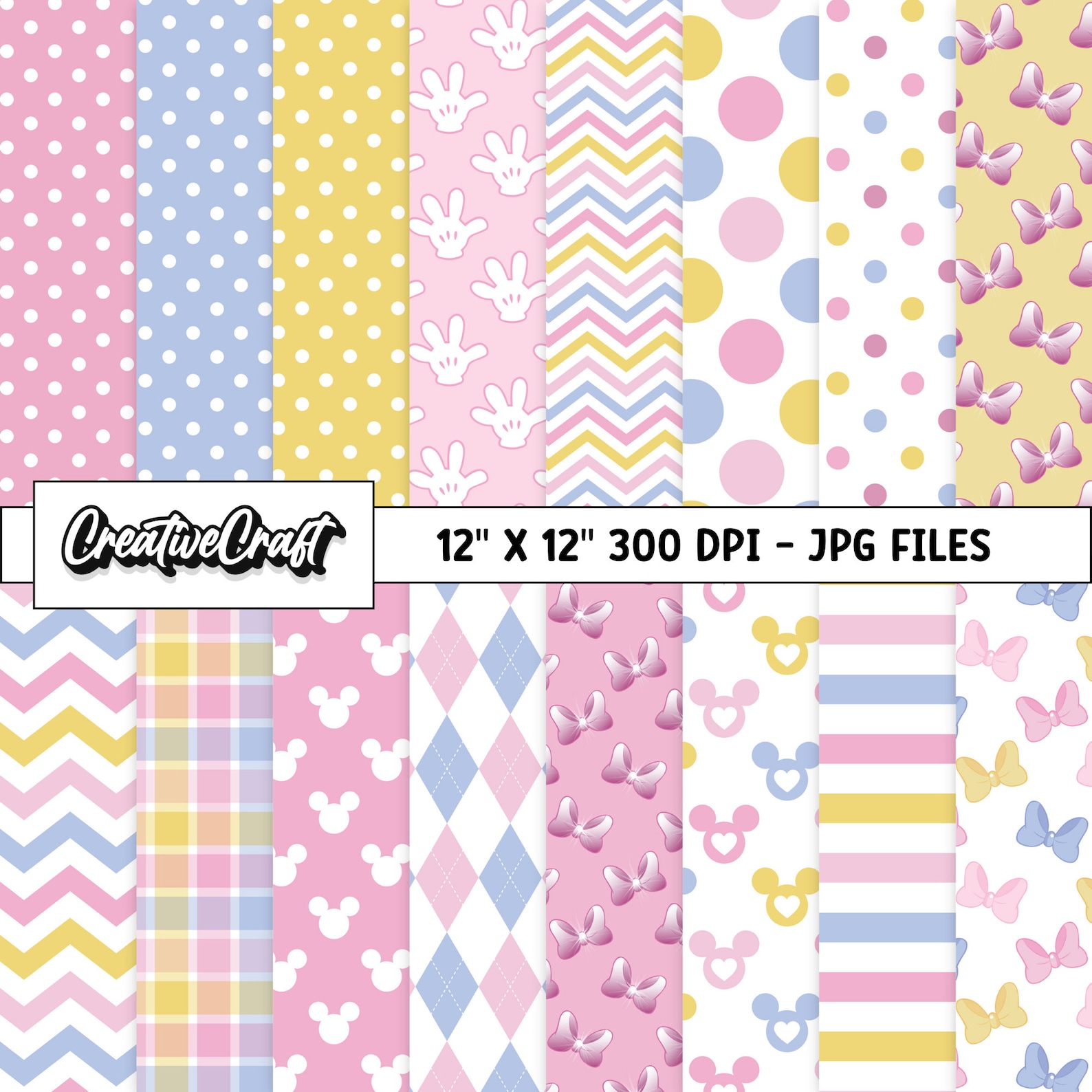 16 Minnie Mouse Baby Digital Papers 300 DPI Maximum Quality, Minnie ...