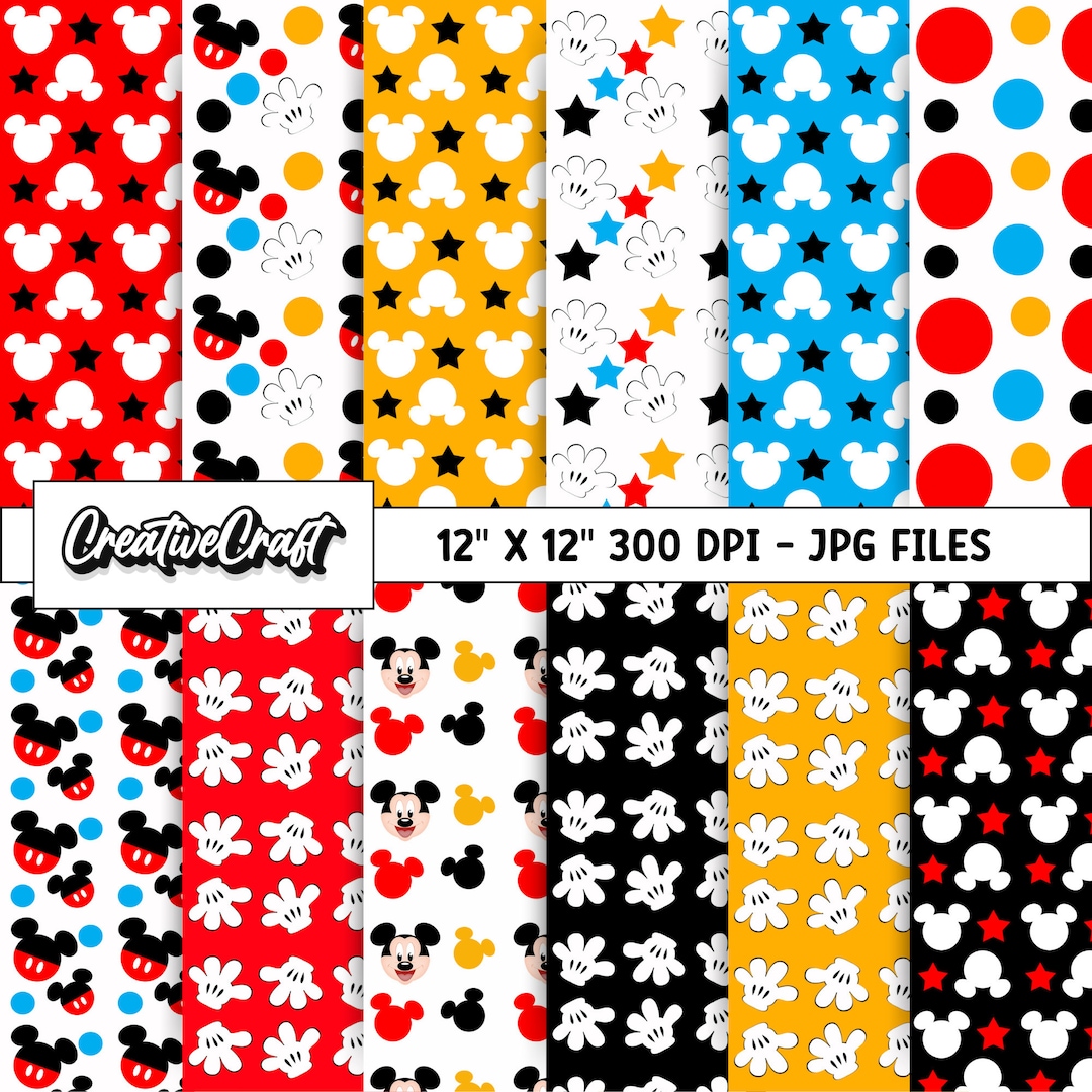 12 Mickey the Mouse Digital Papers 300 DPI Maximum Quality, Mickey ...