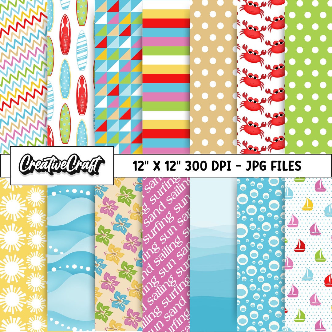 14 Hawaiian Summer Digital Papers 300 DPI Maximum Quality, Hawaiian ...