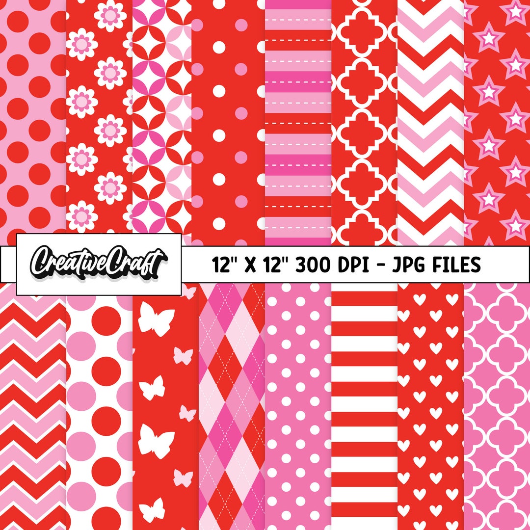 16 Pink and Red Digital Papers 300 DPI Highest Quality, Pink and Red ...