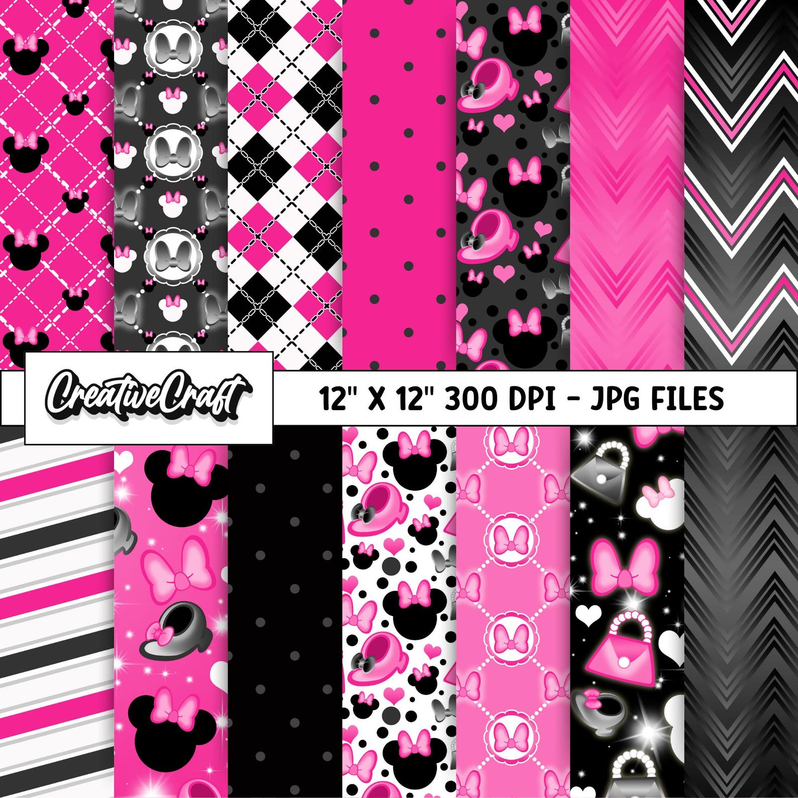14 Minnie the Mouse Digital Papers 300 DPI Maximum Quality, Minnie ...