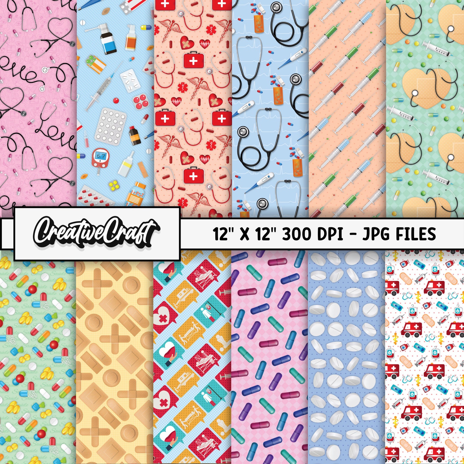 12 Nurse Doctor Medicine Digital Papers 300 DPI Maximum Quality ...