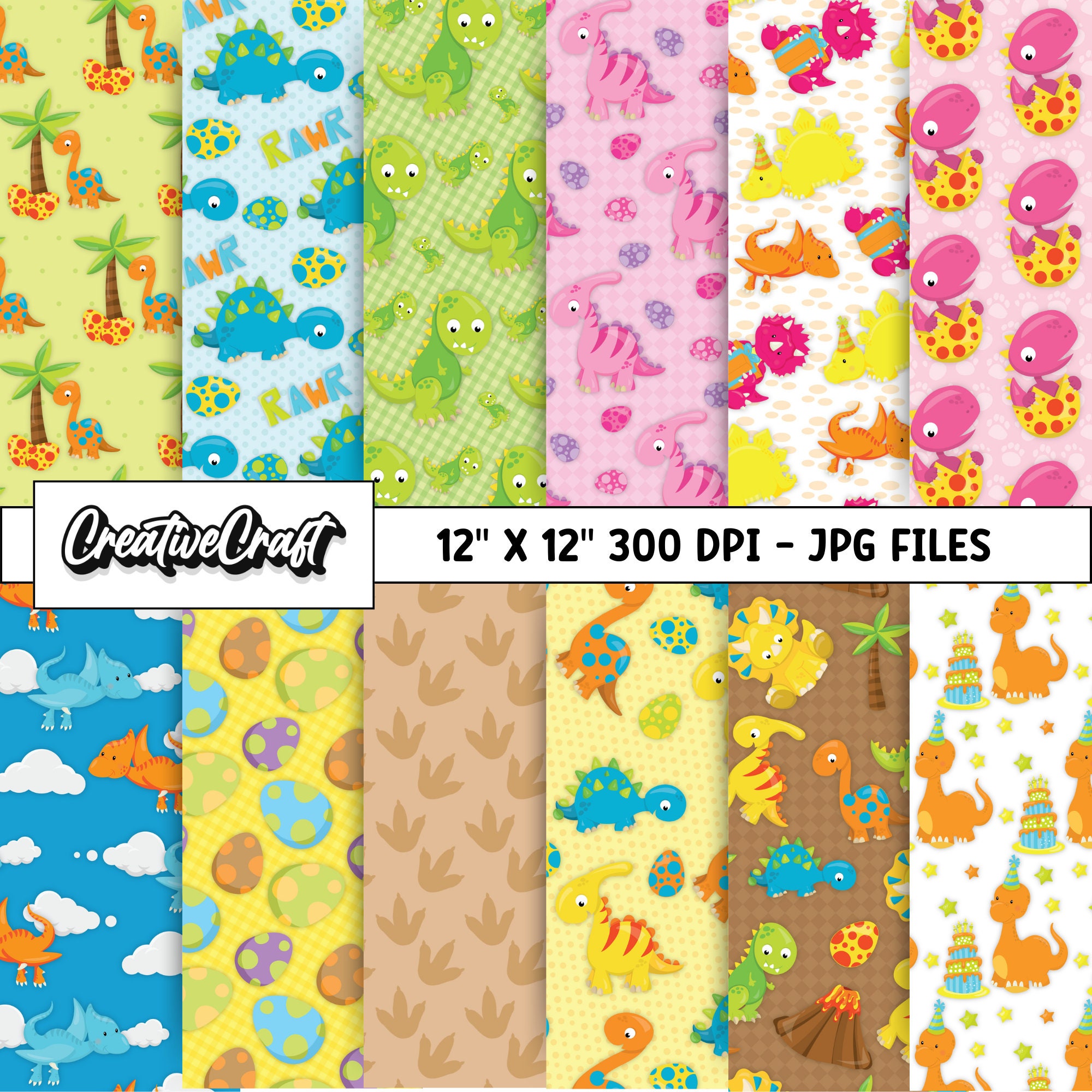 12 Dinosaurs Digital Papers 300 DPI Maximum Quality, Dinosaurs ...