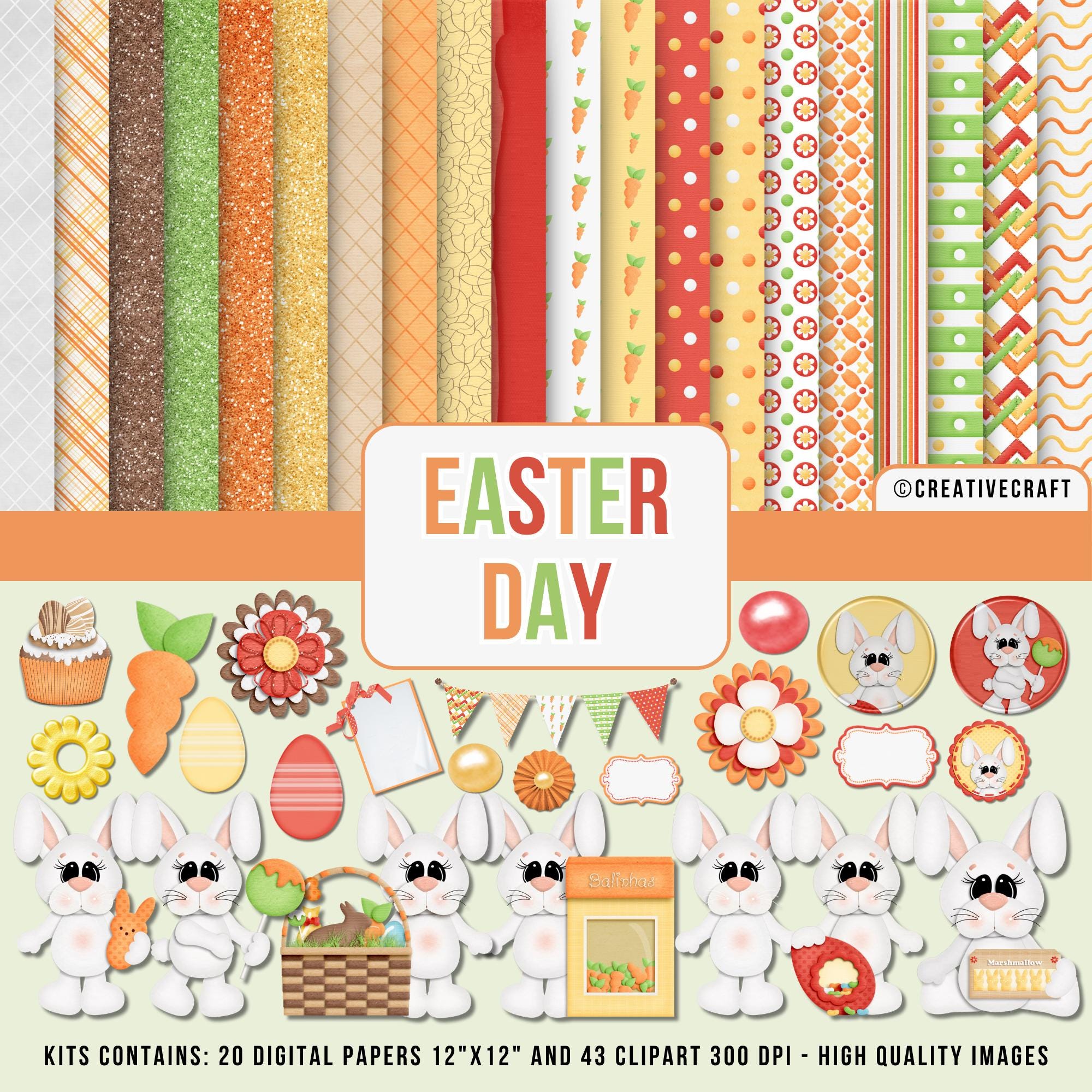 Kit Easter Day Digital Paper and Clipart 300 DPI Maximum Quality ...