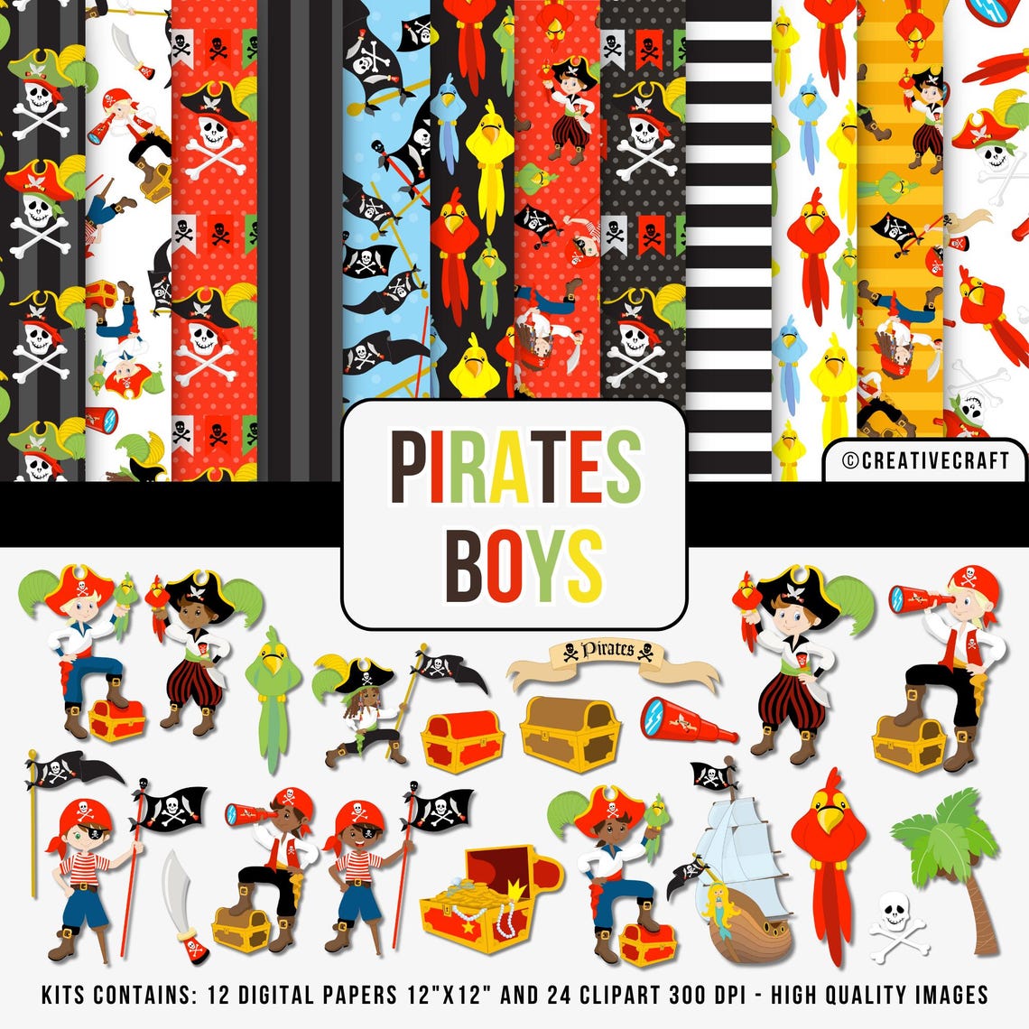 Kit Digital Papers and Clipart Pirates Boys 300 Dpi High Quality ...