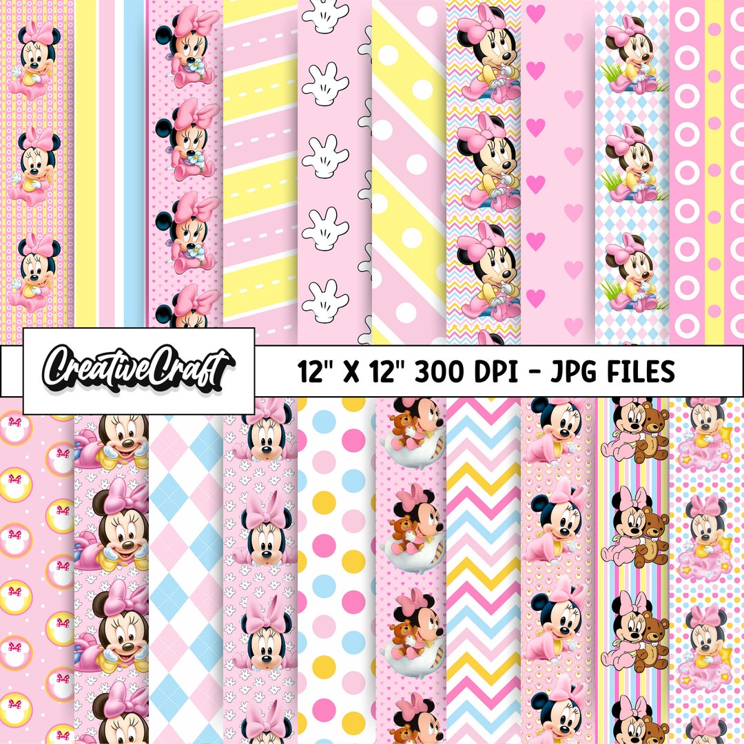 20 Minnie Mouse Baby Digital Papers 300 DPI Maximum Quality, Minnie ...