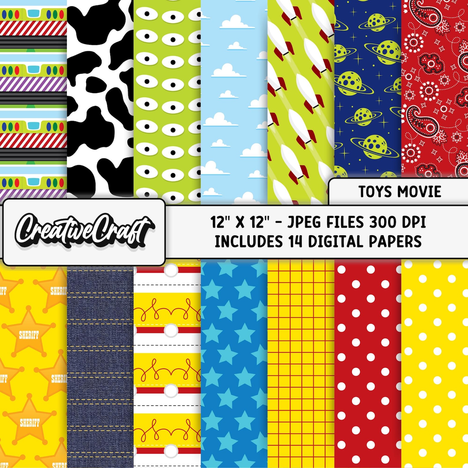 14 Toy Story Digital Papers 300 DPI Maximum Quality, Toy Story ...