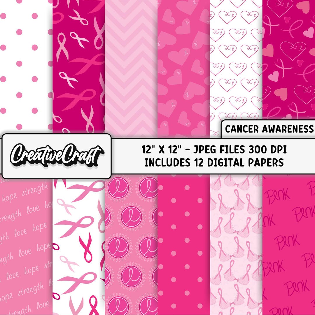 12 Cancer Awereness Digital Papers 300 DPI Maximum Quality, Digital ...