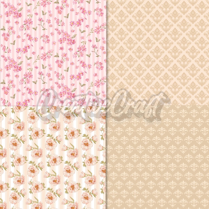 12 Beautiful Garden Seamless Patterns, Vintage Floral Shabby Chic ...
