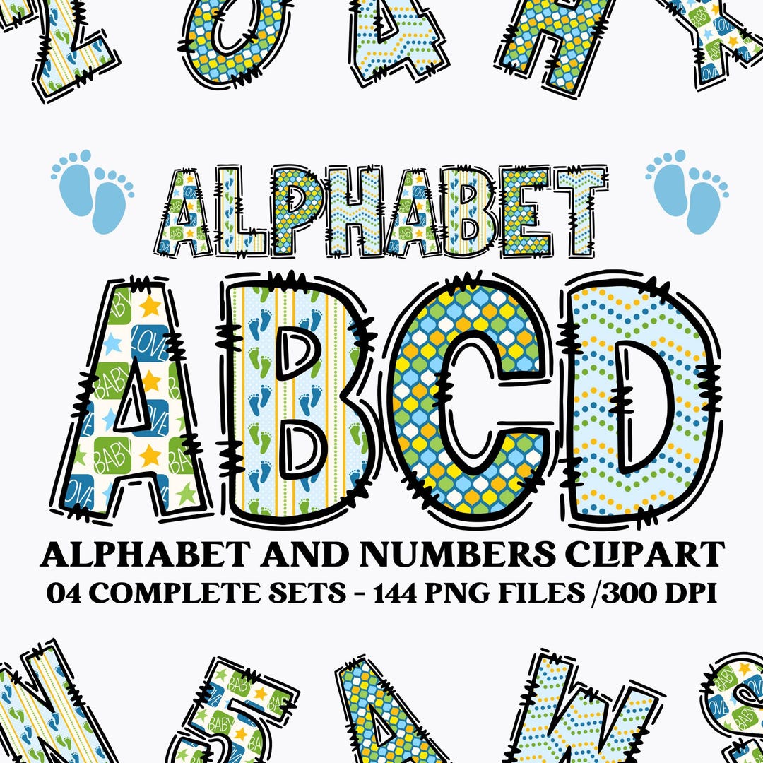 Baby Boy Alphabet Clipart PNG. 4 Styles With Baby Boy Cliparts. Baby ...