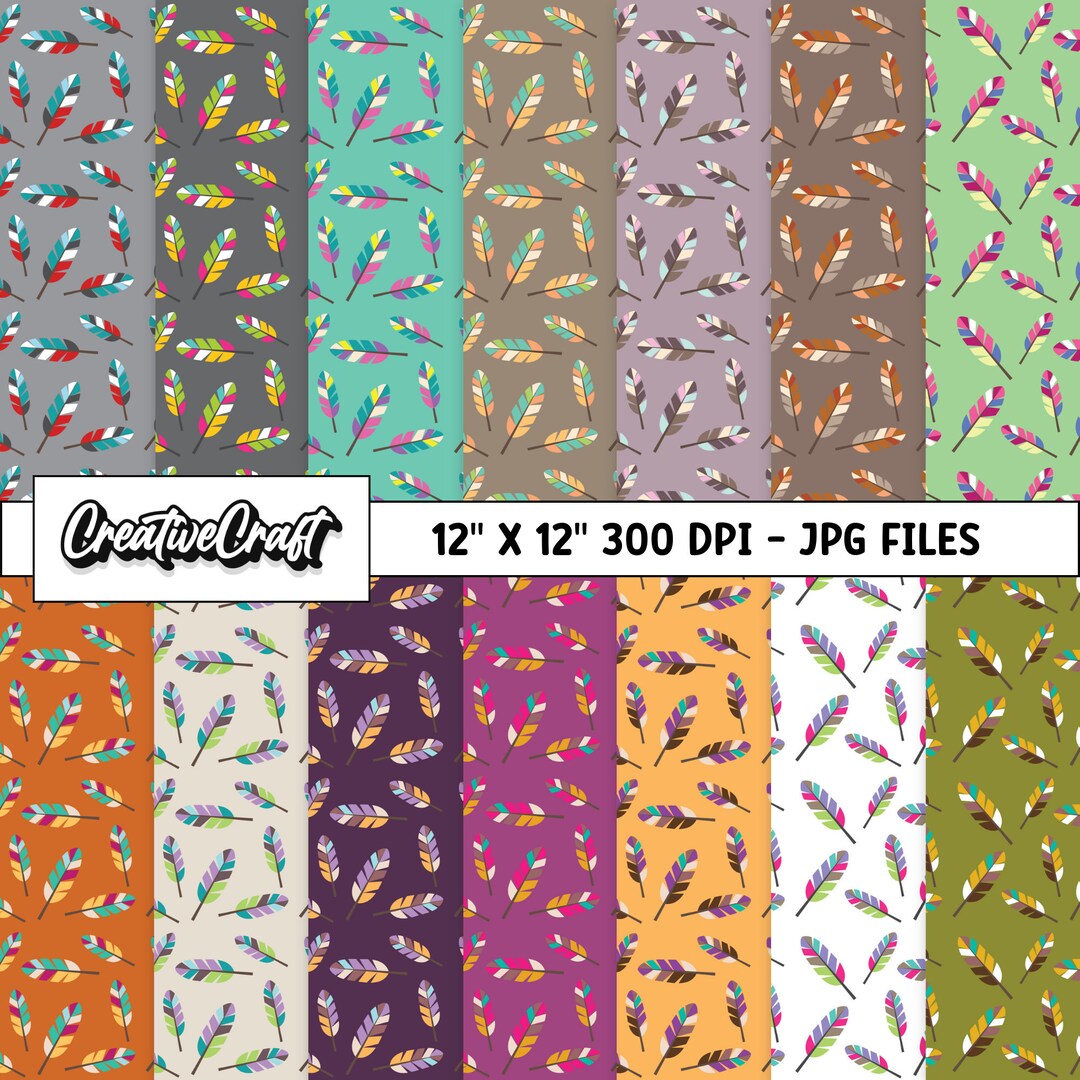 14 Tribal Feathers Digital Papers 300 DPI Maximum Quality, Tribal ...