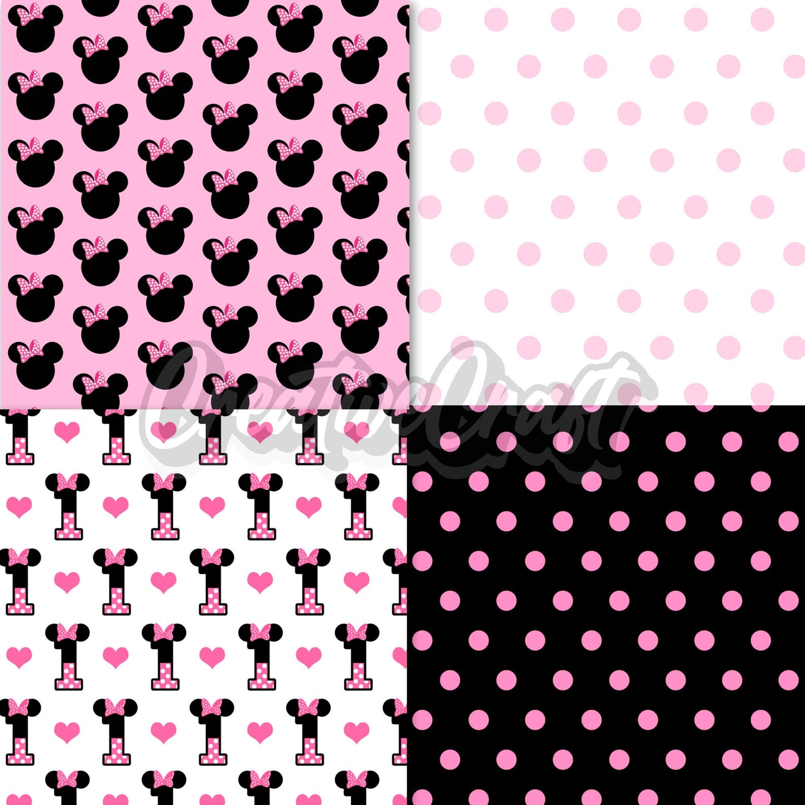 16 Minnie the Mouse Digital Papers 300 DPI Maximum Quality, Minnie ...