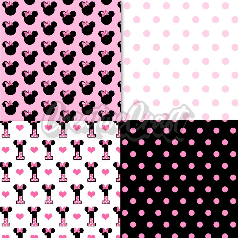 16 Minnie the Mouse Digital Papers 300 DPI Maximum Quality, Minnie ...