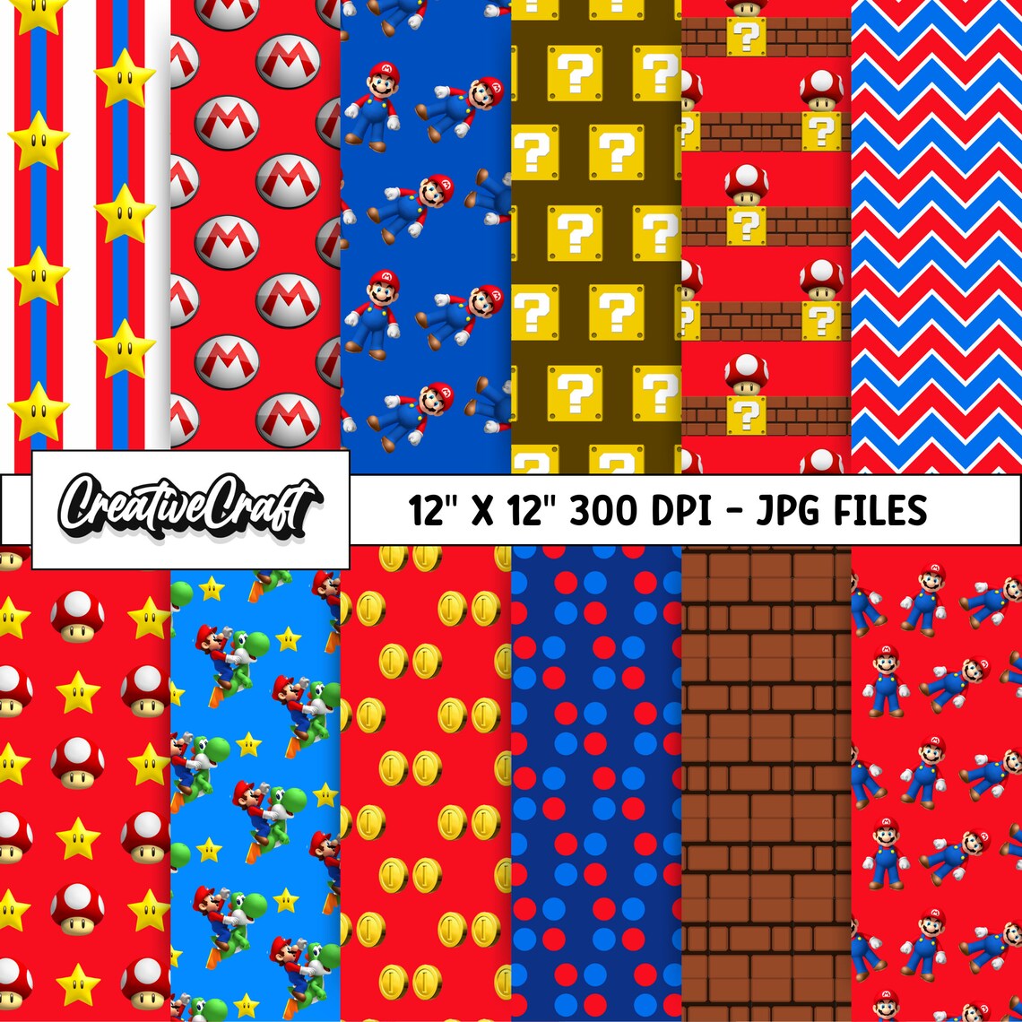 12 Mario Videogame Digital Papers 300 DPI Highest Quality, Mario ...