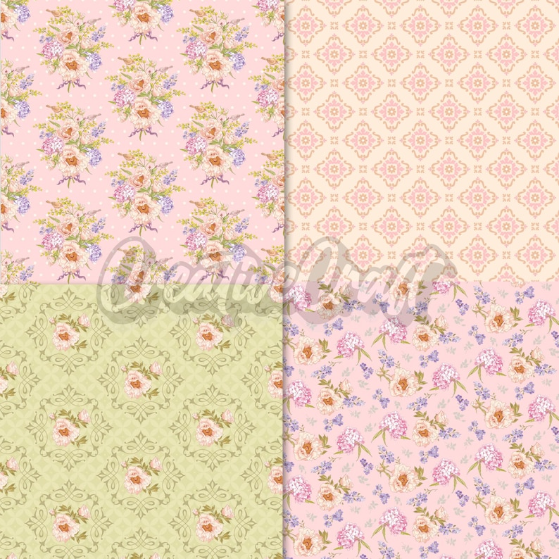 12 Beautiful Garden Seamless Patterns, Vintage Floral Shabby Chic ...