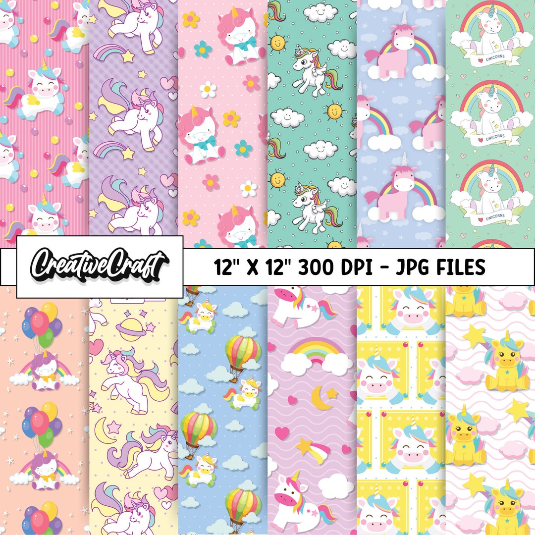 12 Unicorns Pastel Colors Digital Papers 300 DPI Maximum Quality ...