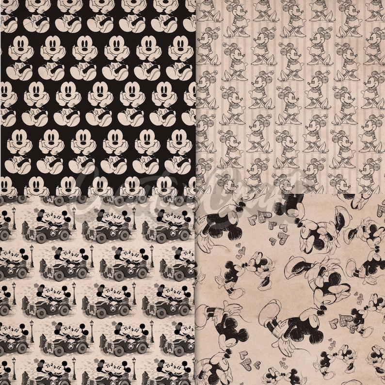 20 Mickey Vintage Digital Papers 300 DPI Maximum Quality, Mickey ...