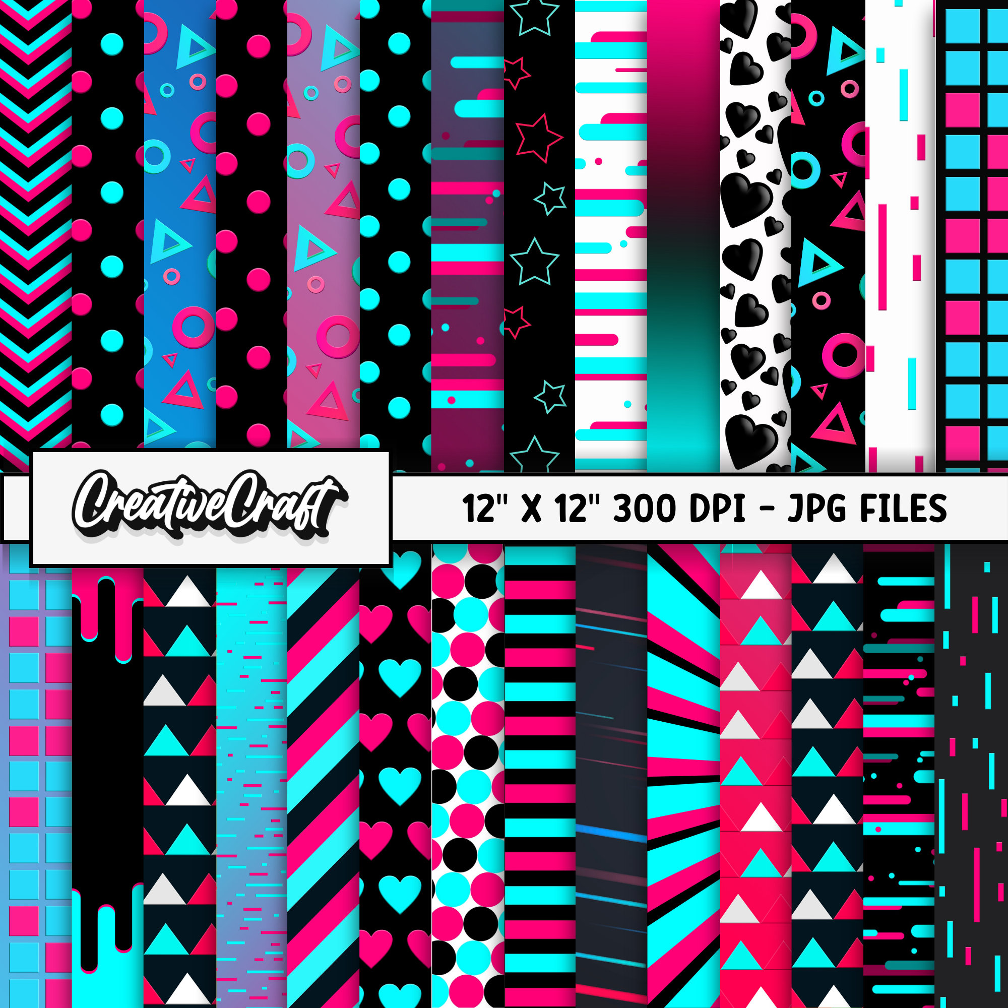 28 Tik Neon Digital Papers 300 DPI Maximum Quality, Tik Neon ...