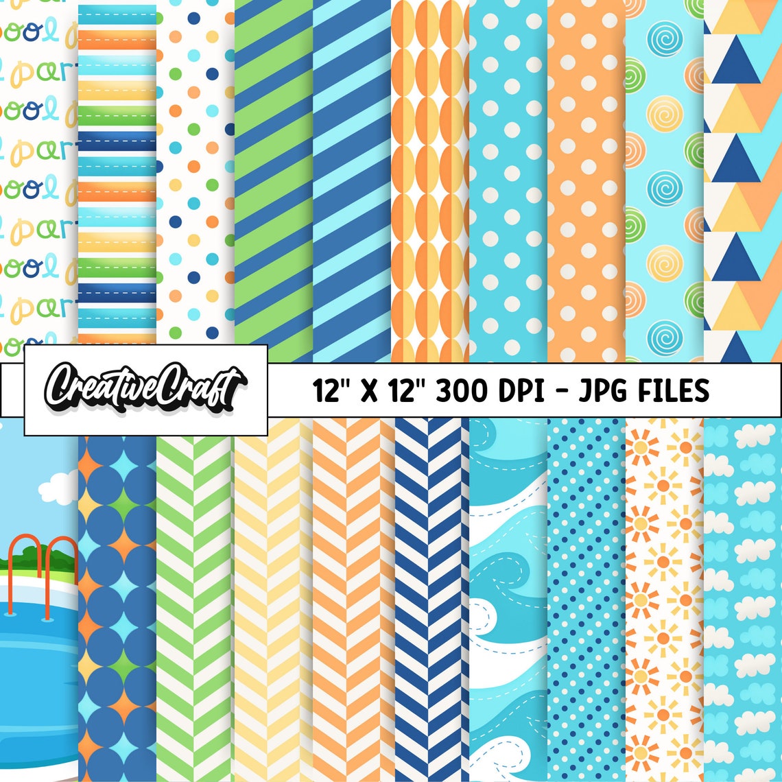 20 Pool Party Digital Papers 300 DPI Highest Quality, Pool Party ...