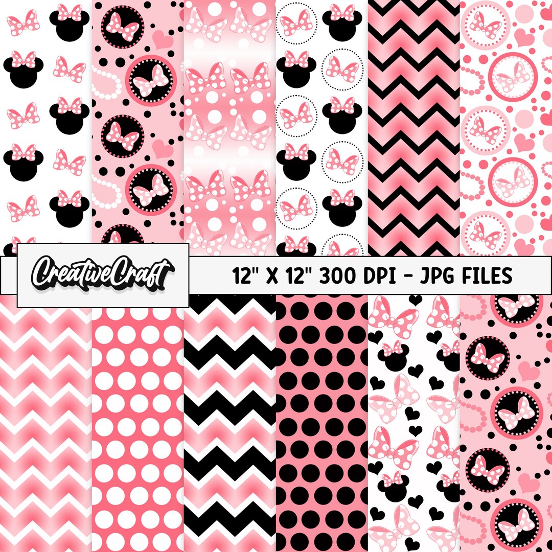 12 Minnie the Mouse Digital Papers 300 DPI Maximum Quality, Minnie ...