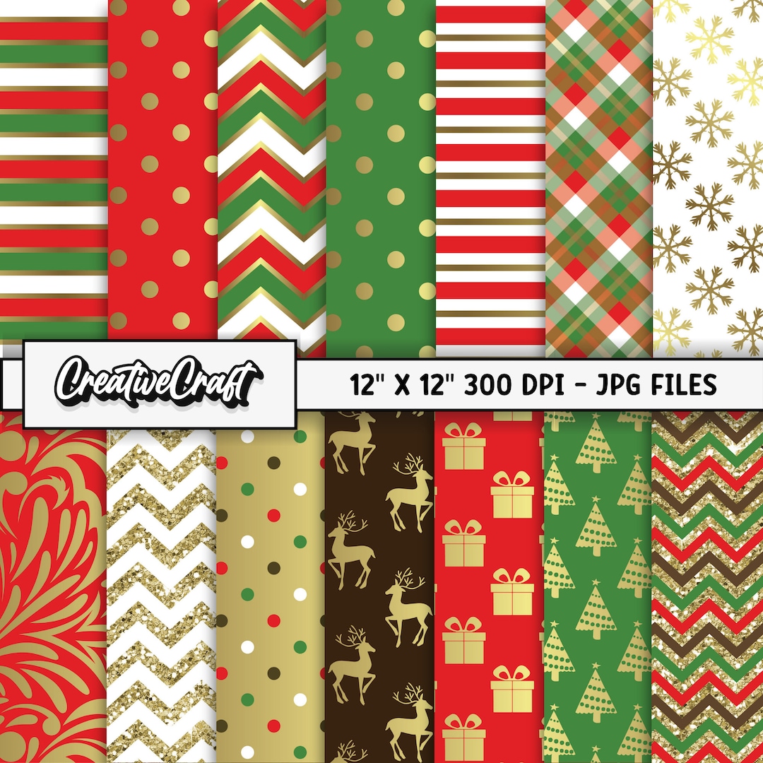 14 Christmas Gold Digital Papers 300 DPI Maximum Quality, Christmas ...