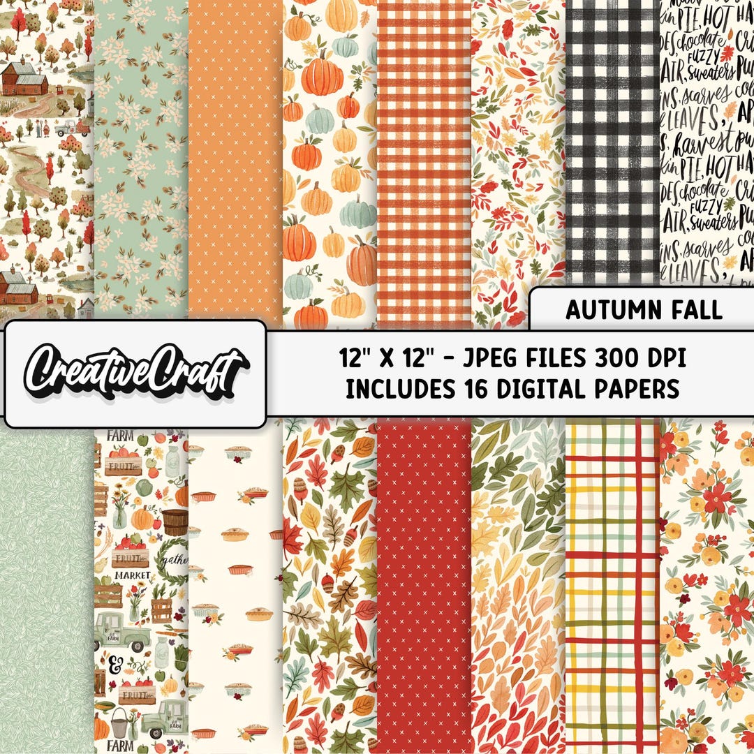 16 Autumn Fall Digital Papers 300 DPI Maximum Quality, Autumn Fall ...