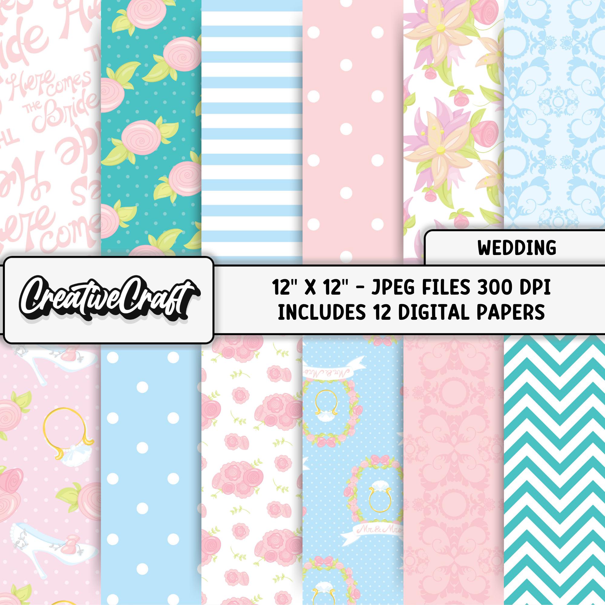 12 Wedding Digital Papers 12"x12", Wedding Scrapbook Papers, Wedding ...
