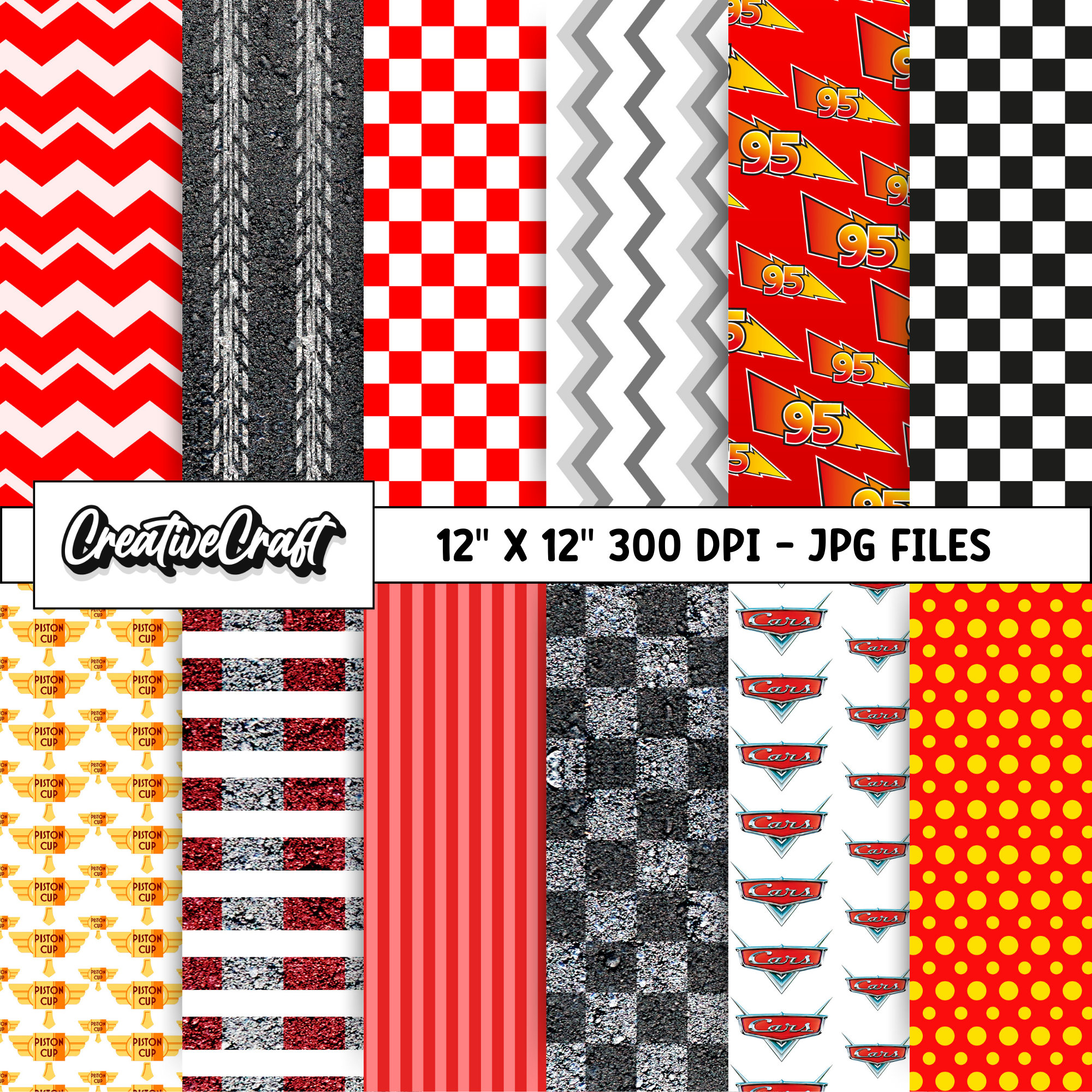 12 Lightning Mcqueen Digital Papers 300 DPI Maximum Quality, Lightning ...