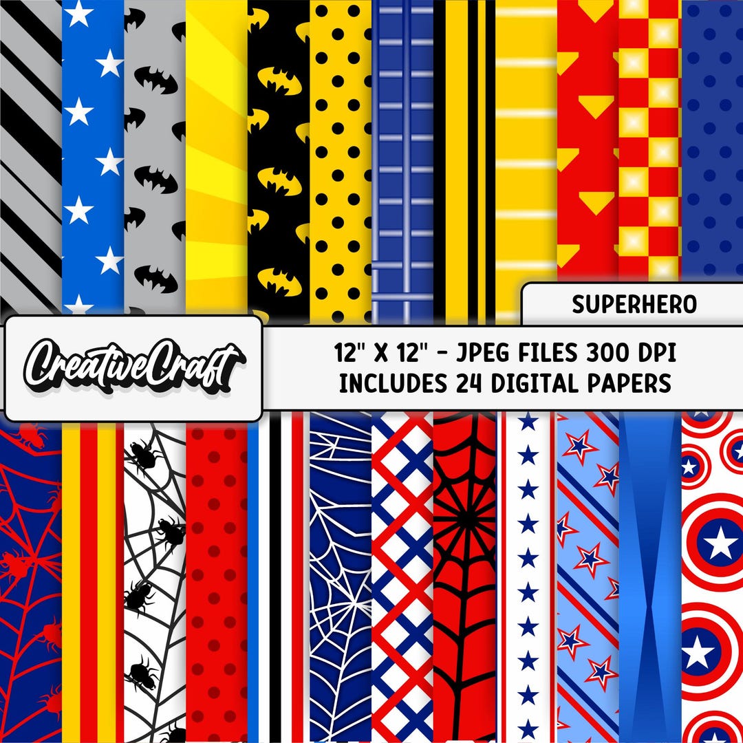 24 Superhero Digital Papers 300 DPI Maximum Quality, Superhero ...