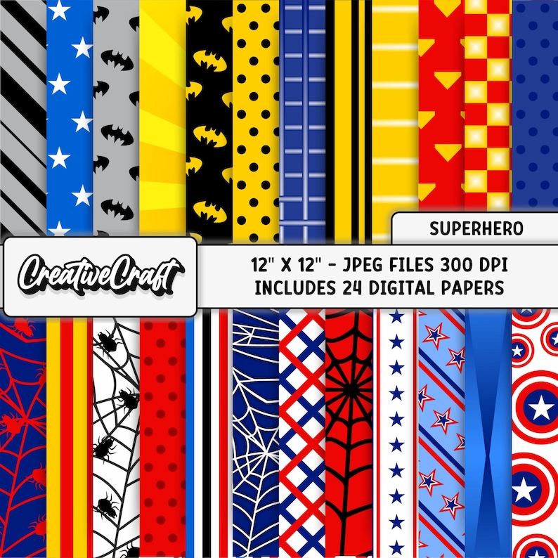 24 Superhero Digital Papers 300 DPI Maximum Quality, Superhero ...
