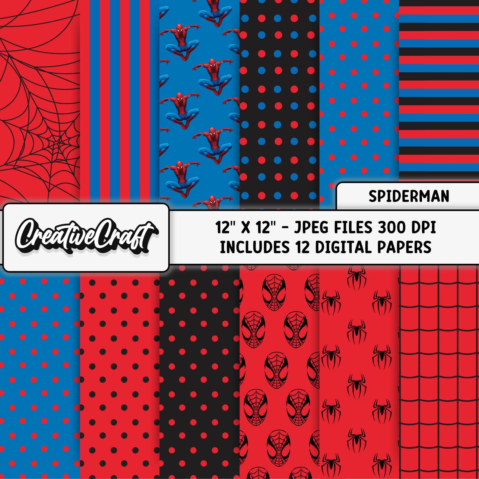 12 Spiderman Superhero Digital Papers 300 DPI Maximum Quality ...