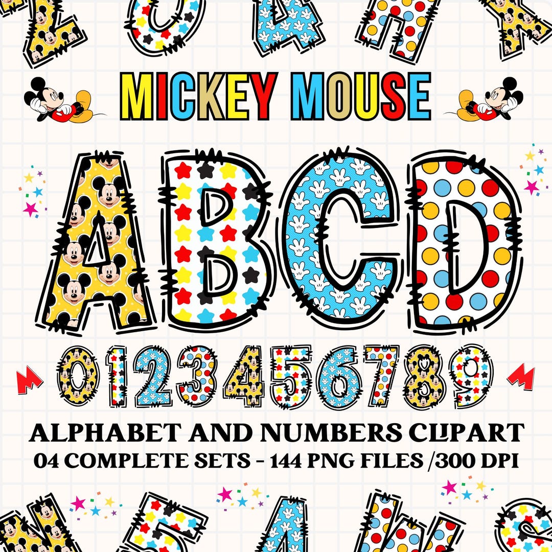 Mickey Mouse Alphabet Clipart PNG. 4 Styles With Mickey Mouse Cliparts ...