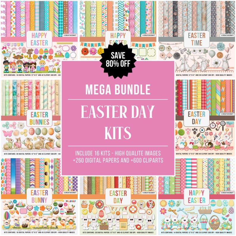 Easter Mega Bundle Digital Papers & Clipart, Spring Party Printable Kit ...