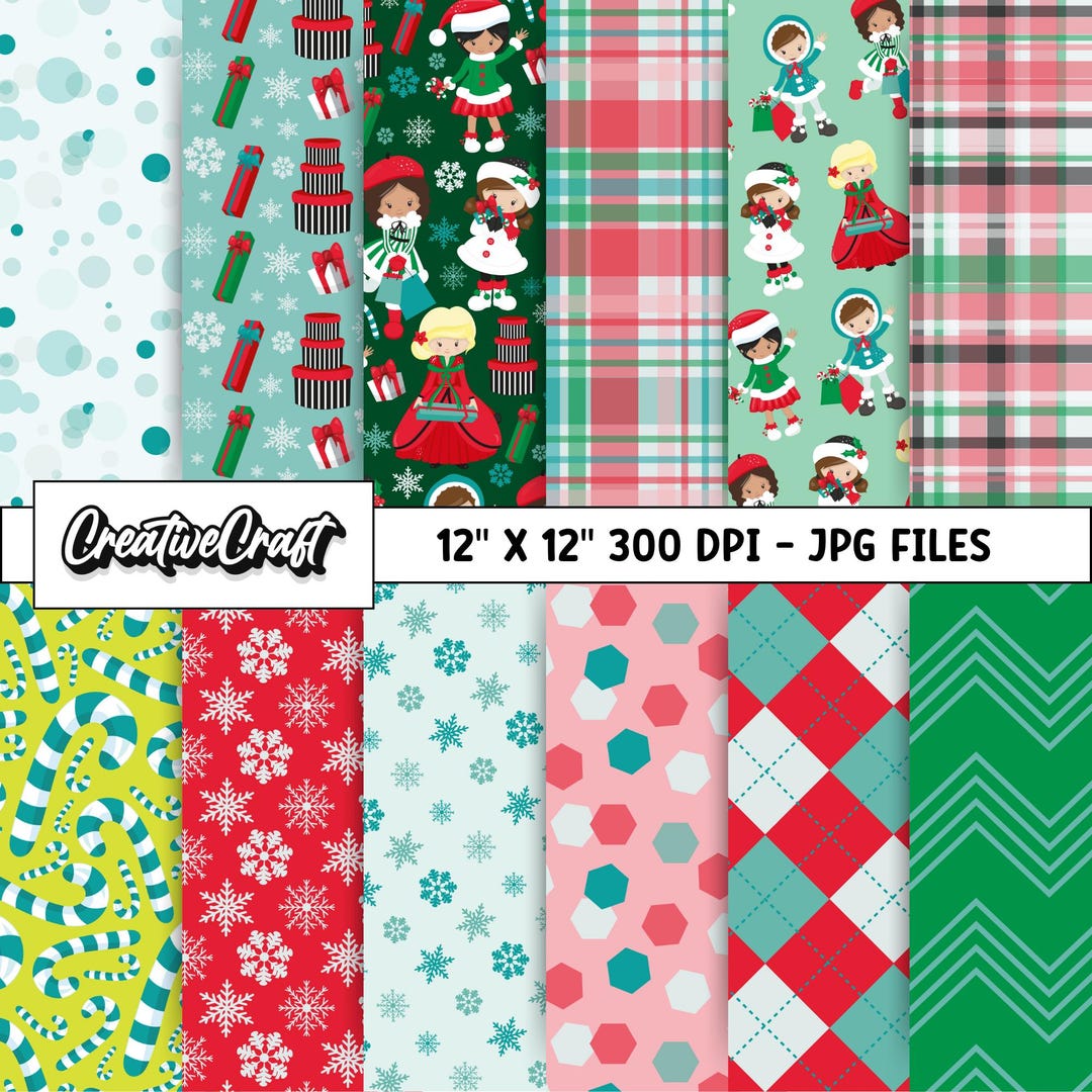 12 Christmas Digital Papers 300 DPI Maximum Quality, Christmas ...