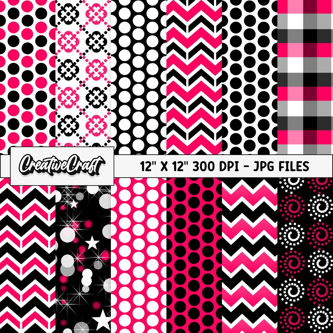 12 Pink Black Digital Papers 300 DPI Maximum Quality, Pink Black ...