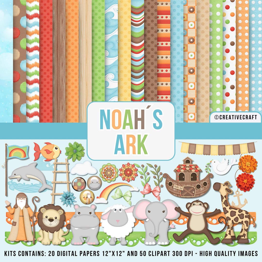 Kit Noahs Ark Digital Paper and Clipart 300 DPI Maximum Quality, Animal ...