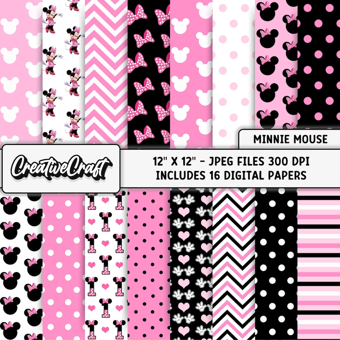 16 Minnie the Mouse Digital Papers 300 DPI Maximum Quality, Minnie ...