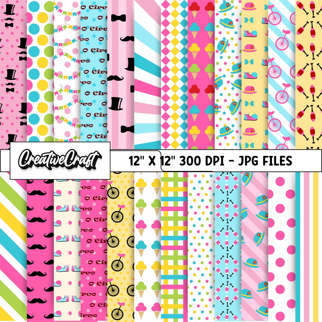 24 Girl Circus Digital Papers 300 DPI Maximum Quality, Girl Circus ...