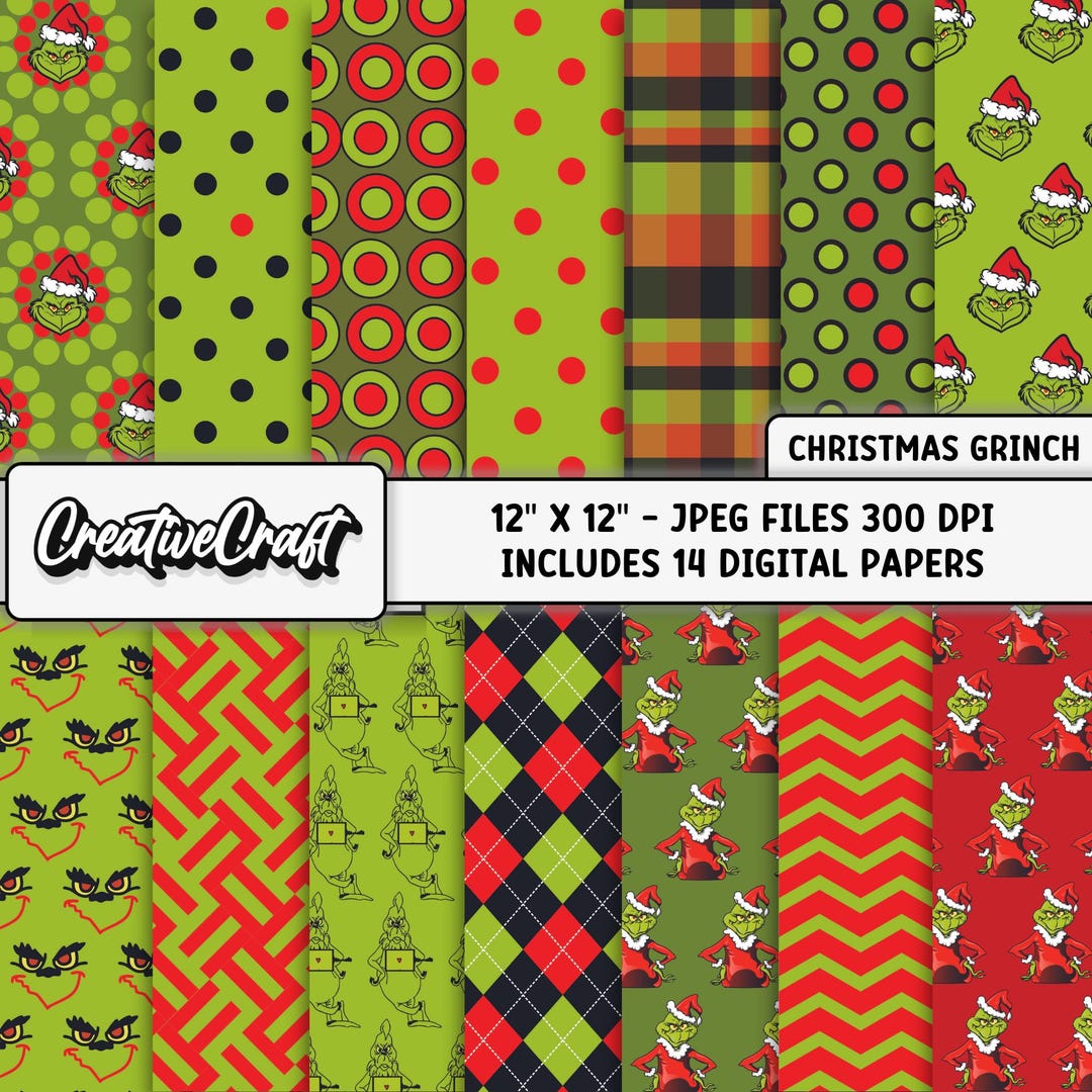 14 Christmas Grinch Digital Papers 300 DPI Maximum Quality, Christmas ...